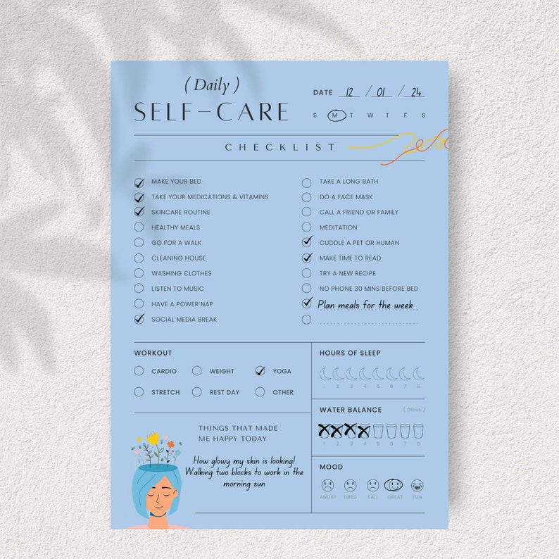 Self Care Checklist, Printable Digital PDF Wellness Planner, Self Care ...
