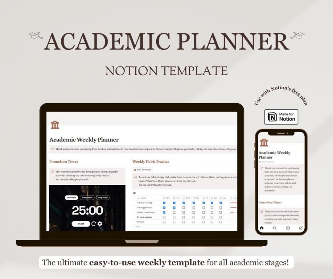 Notion Template Academic Weekly Planner for Students, Pomodoro Timer ...