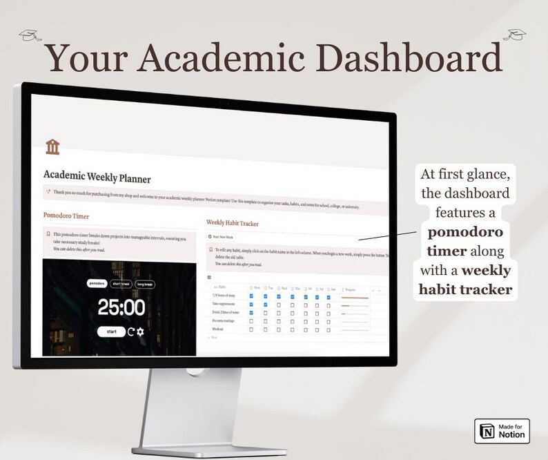 Notion Template Academic Weekly Planner for Students, Pomodoro Timer ...