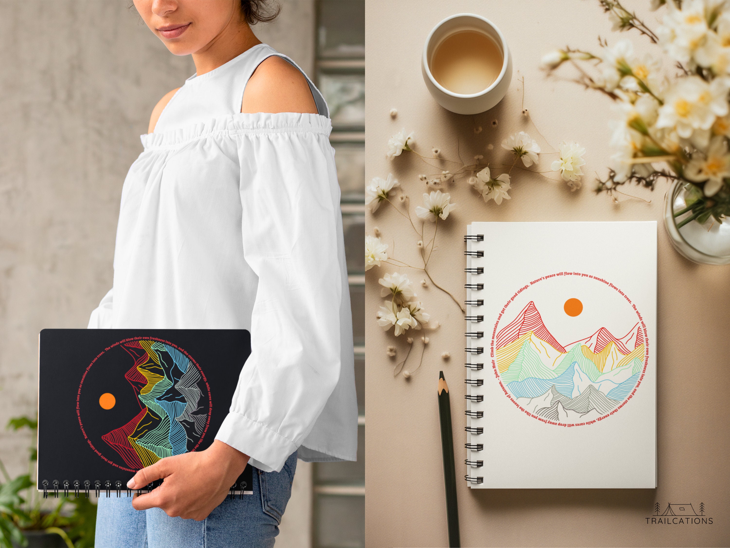 John Muir Mountain Art Spiral Notebook | Inspirational Bullet Journal ...