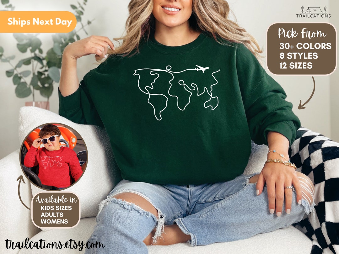 World Map Sweatshirt, Adventure Sweater, Travel Gift, Wanderlust Shirt ...