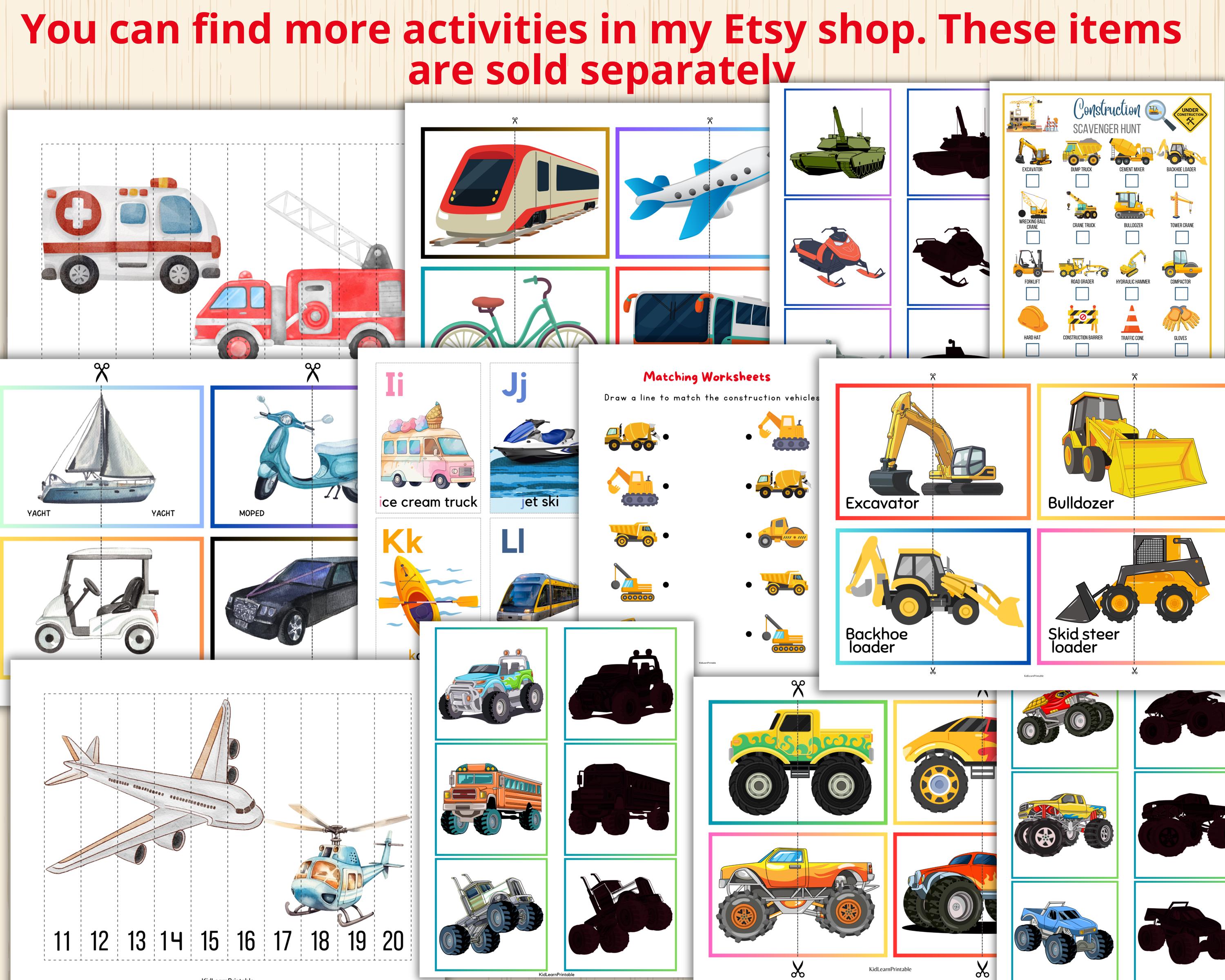 Transportation Matching Game,vehicles Matching Activity,sensory Bin ...