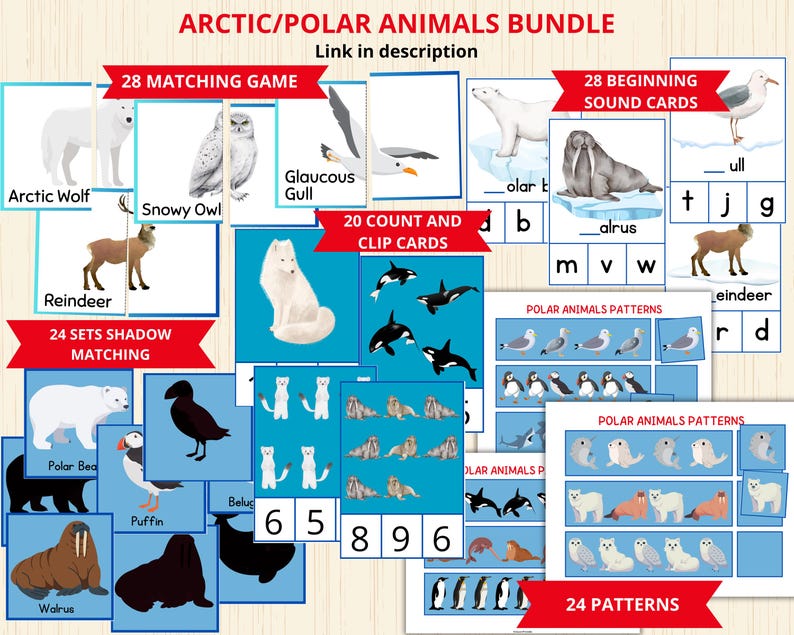 Arctic Animals Count and Clip Cards,polar Animals Cards,winter ...