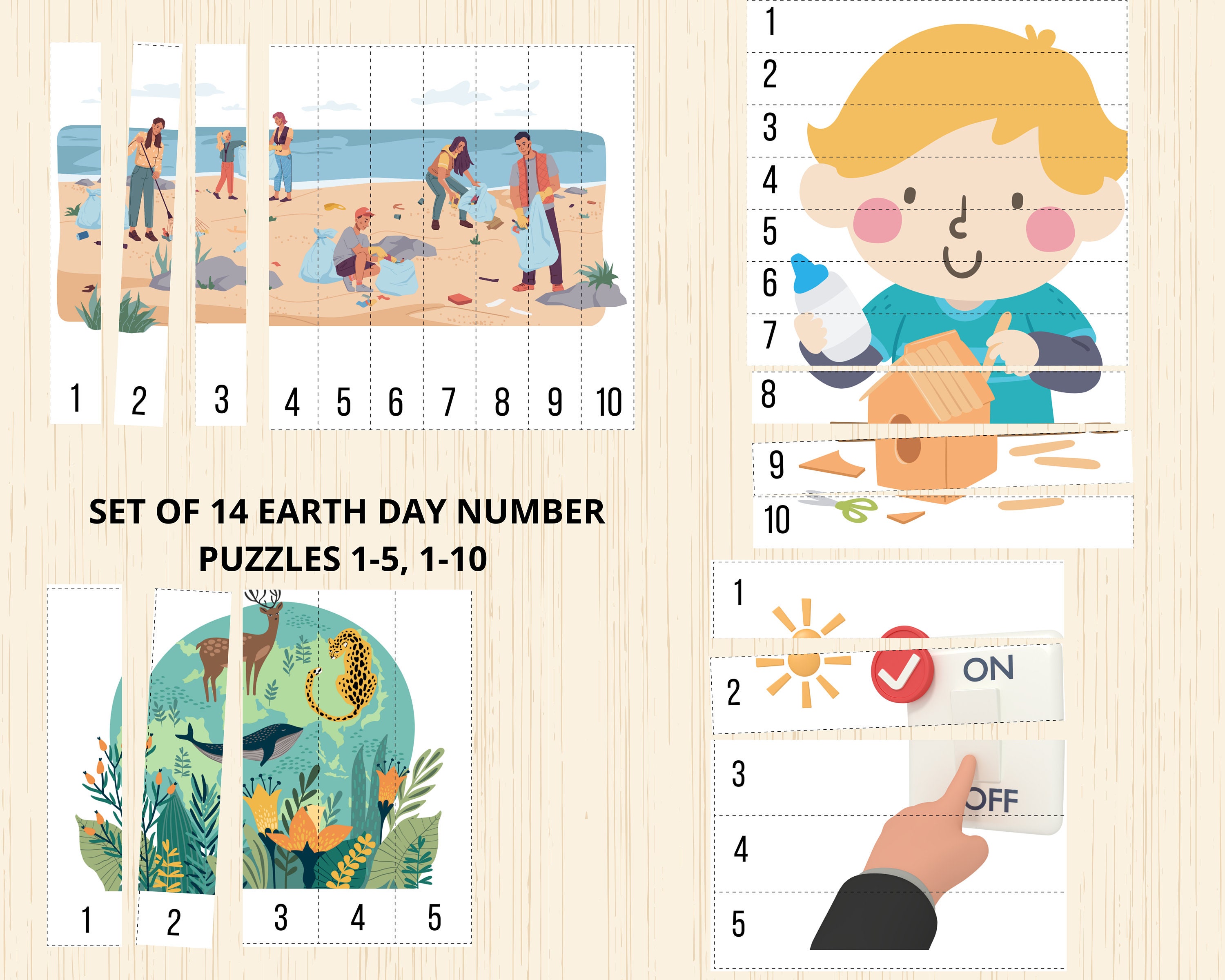 Earth Day Puzzles,earth Day Preschool,number Sequence Puzzles,1-10 ...