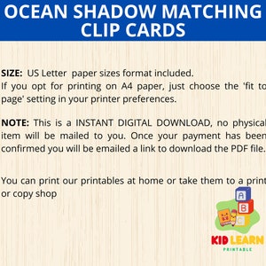 Ocean Animals Shadow Clip Cards,silhouette Matching,summer Matching ...