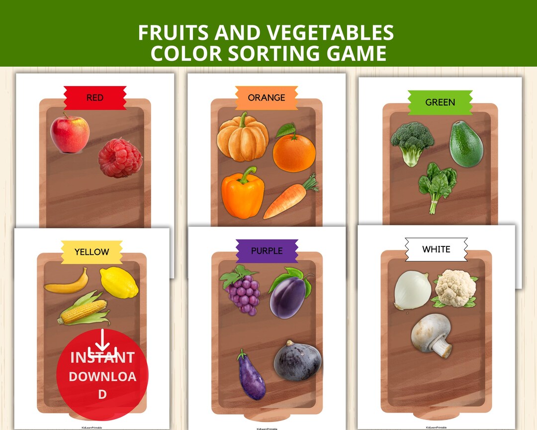 Fruits and Vegetables Sorting Activity,color Matching Game,fruits and ...