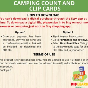 Camping Count and Clip Cards,numbers 1-20,camping Flashcards,summer ...