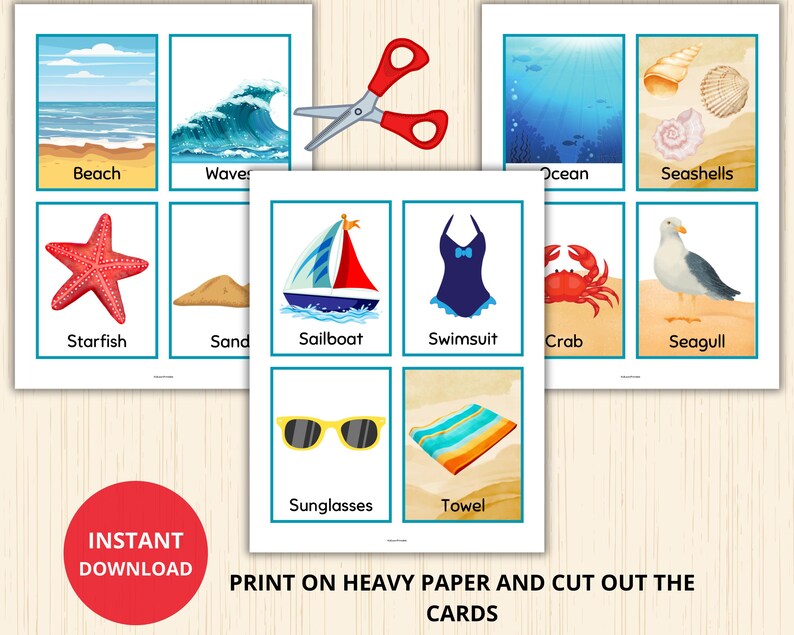 Beach Flashcards,summer Flashcards,beach Vocabulary Cards,summer ...