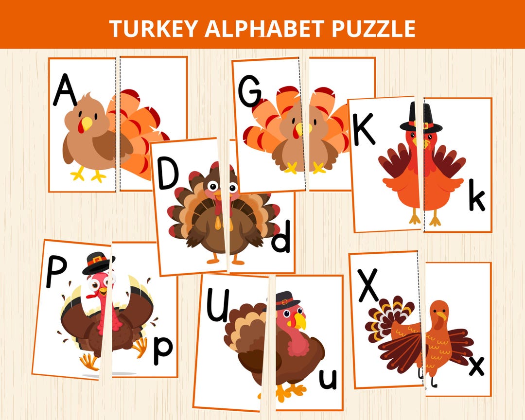 Turkey Alphabet Matching,turkey Alphabet Puzzle,fall ABC Matching Game ...
