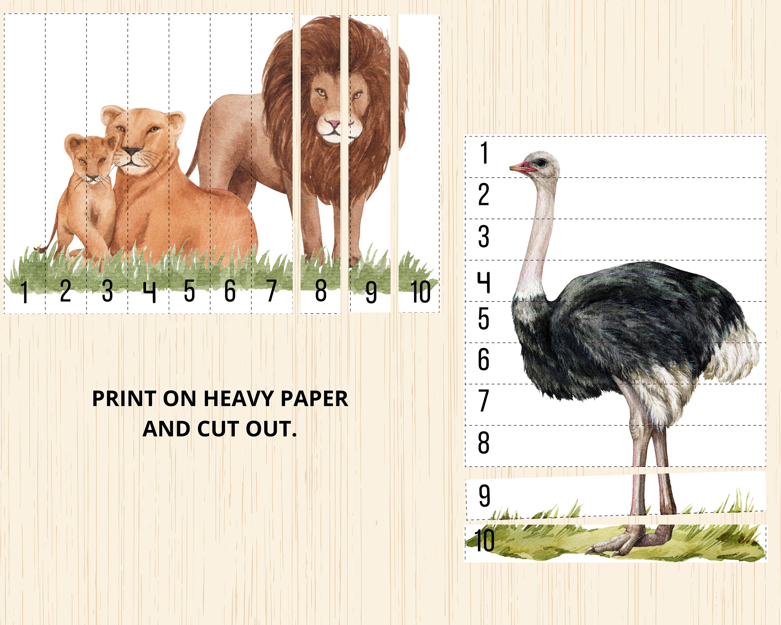 African Animal Number Puzzle, Numbers 1-10,african Animals Montessori ...
