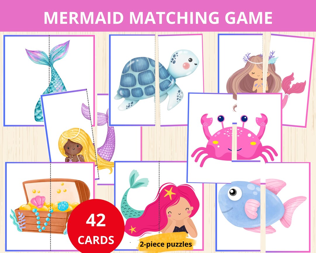 Mermaid Matching Activity,mermaid Matching Game,mermaid Puzzles,mermaid ...