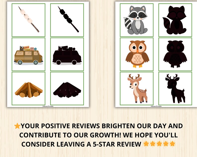 Camping Shadow Matching,camping Flashcards,camping Worksheet,preschool ...