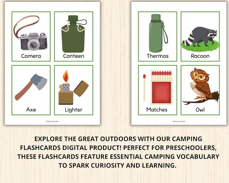 Camping Flash Cards,alphabet Flashcards,kindergarten Prek,seasonal ...