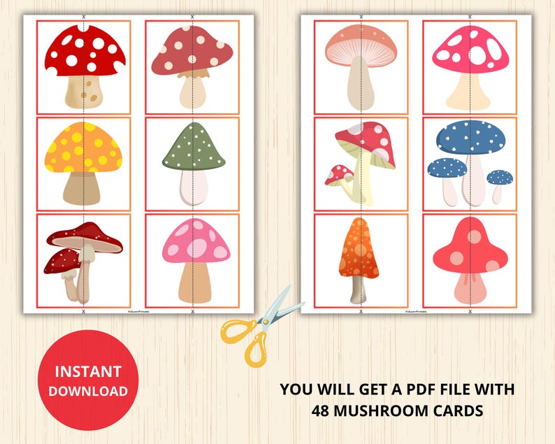 Fall Matching Mushroom Activity,symmetry Puzzle,2 Piece Puzzle,autumn ...
