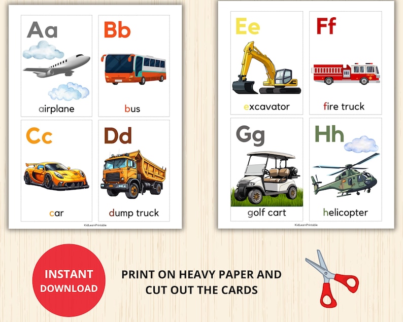 Vehicles Alphabet,transportation Alphabet Flash Cards,alphabet ...