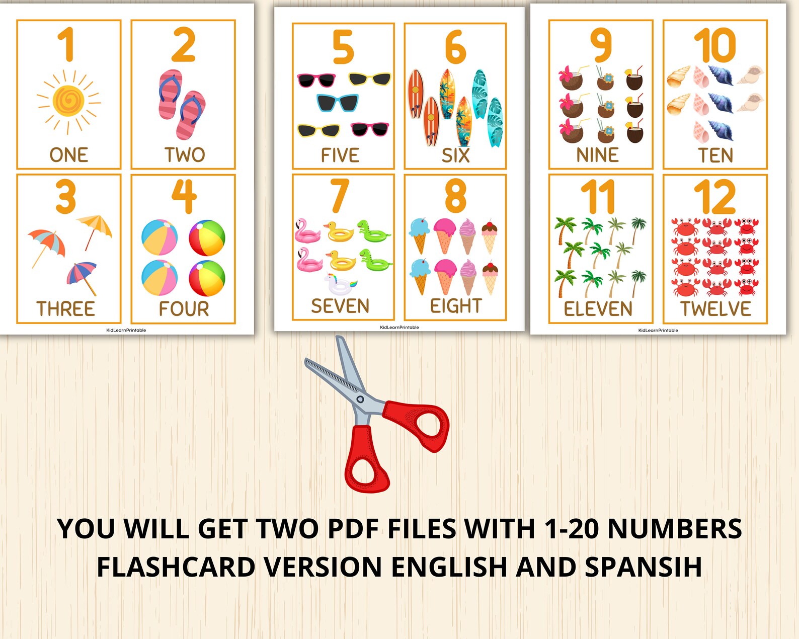 Summer Number Flashcards,numbers 1-20,numbers Bilingual Flashcards ...
