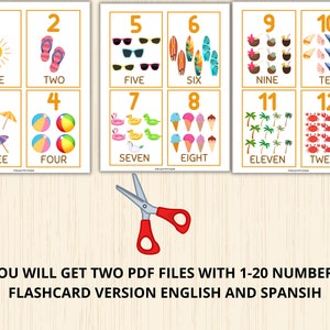 Summer Number Flashcards,numbers 1-20,numbers Bilingual Flashcards ...