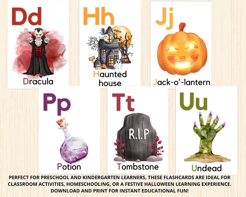Halloween Alphabet Cards,halloween Flashcards,halloween Homeschool ...