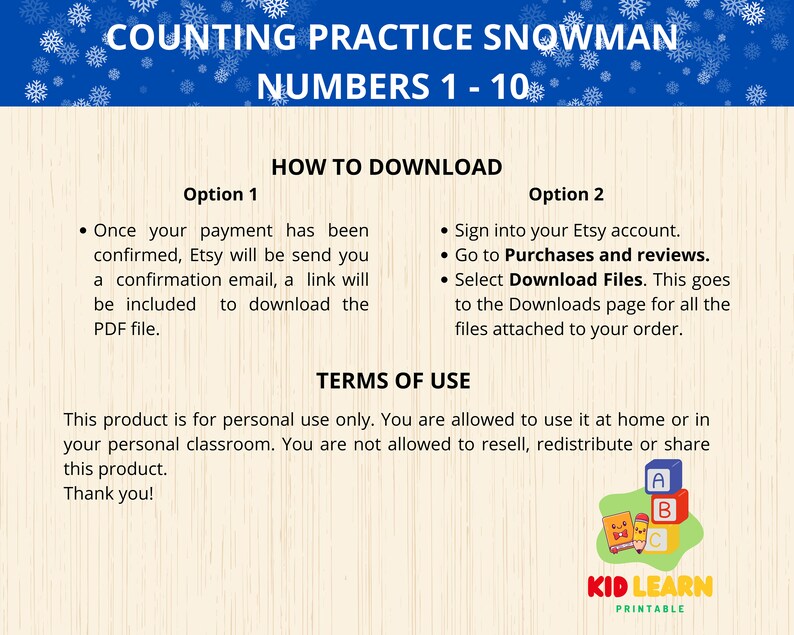 Winter Numbers 1-10 Count and Match, Snowman Math Activity, Preschool ...
