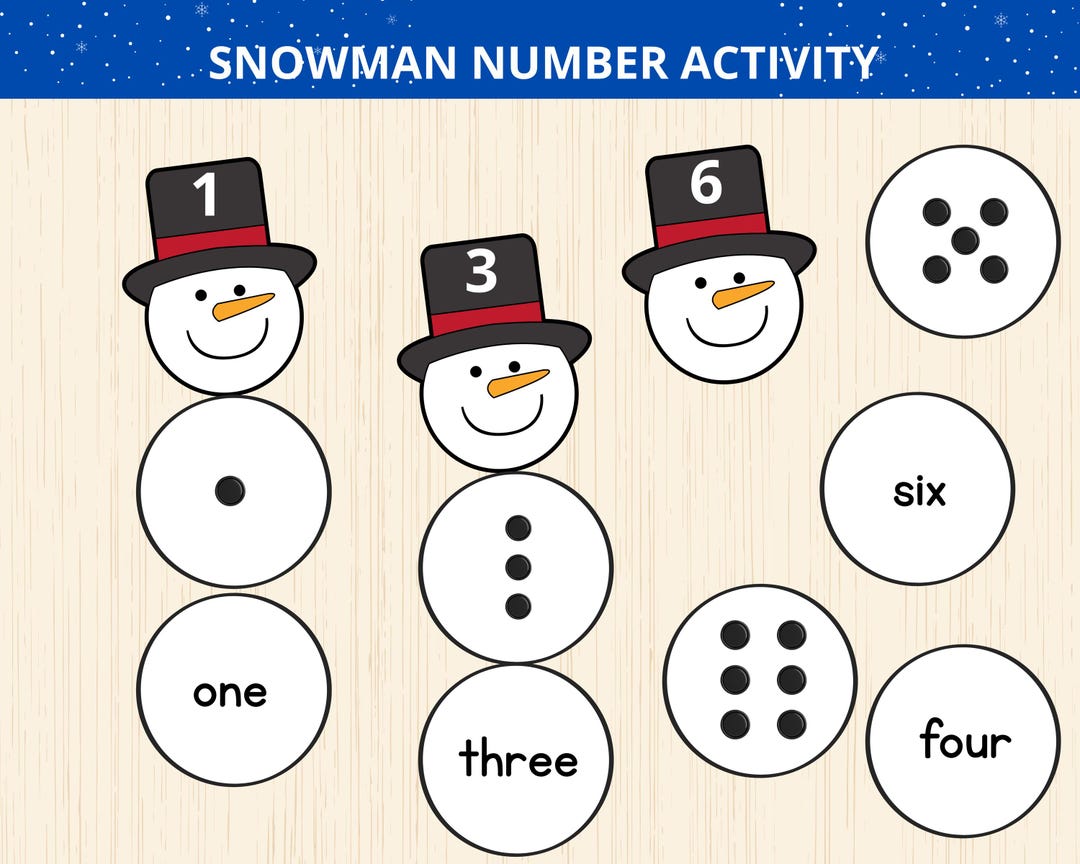 Snowman Number Activity,winter Math Activity,snowman Counting Game ...