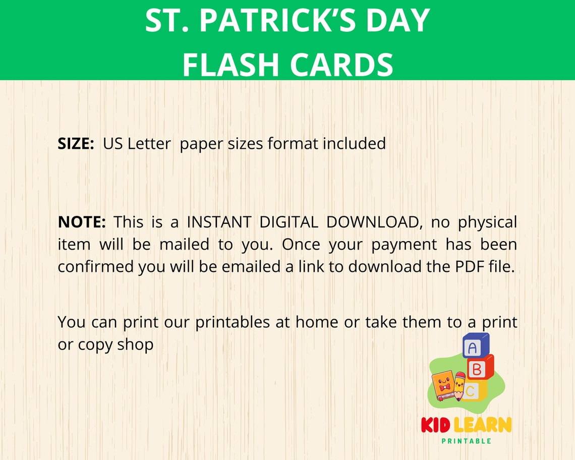 St. Patrick's Day Vocabulary, St Patricks Flash Card,st. Paddy's Day ...