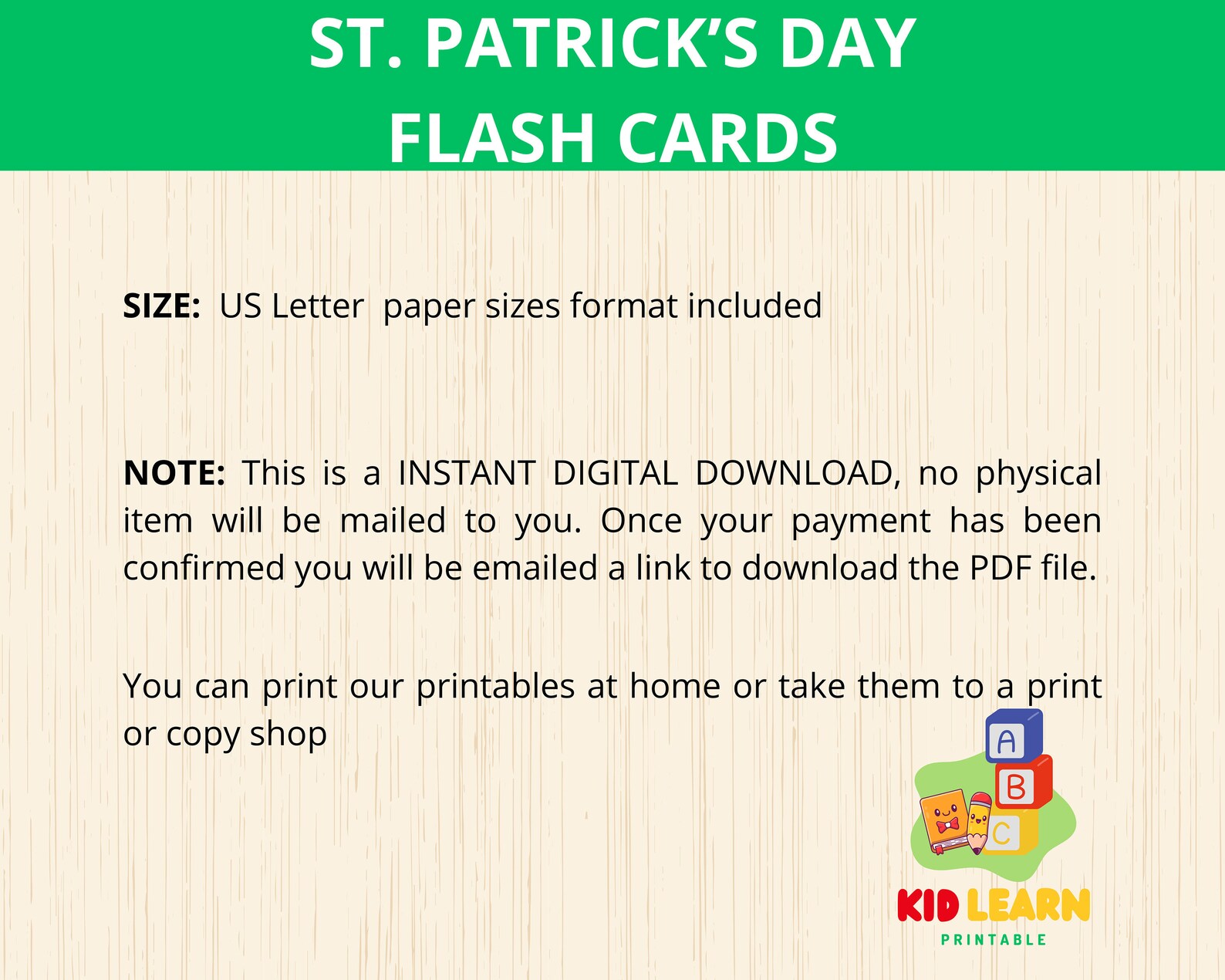 St. Patrick's Day Vocabulary, St Patricks Flash Card,st. Paddy's Day ...