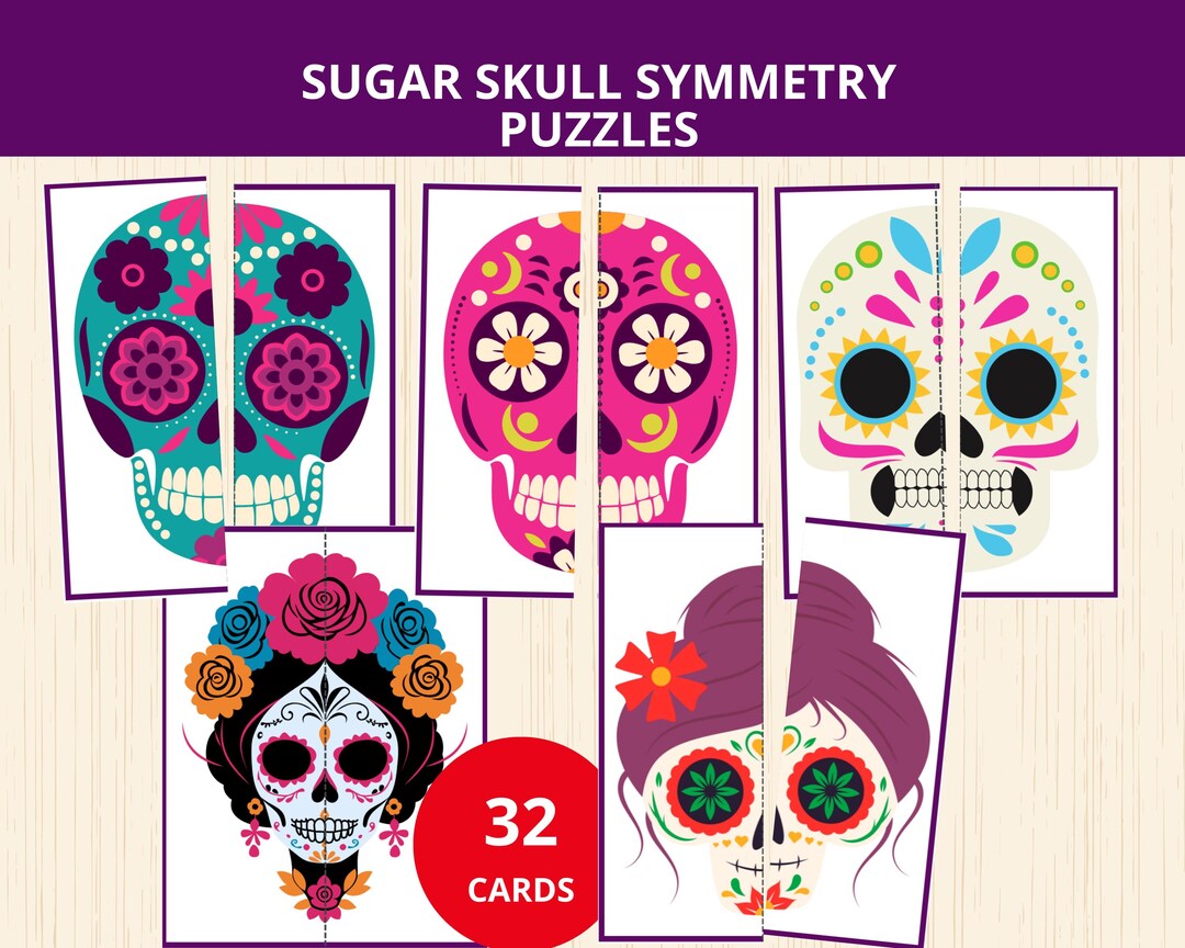 Sugar Skull Symmetry Puzzles,sugar Skull Matching Activity,halloween ...
