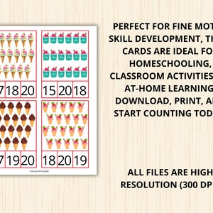 Ice Cream Count Clip Cards,numbers 1-20,preschool Math Center,counting ...
