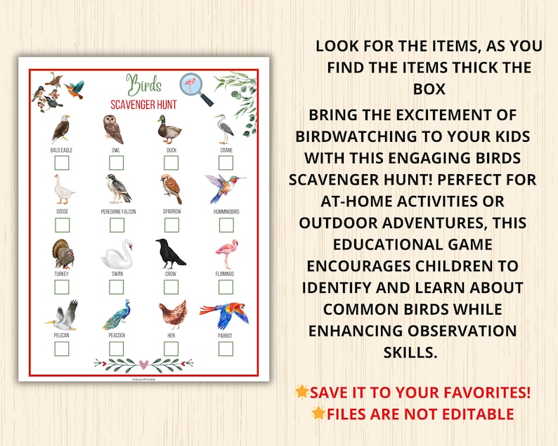Birds Scavenger Hunt,nature Scavenger Hunt,nature Activity,bird ...