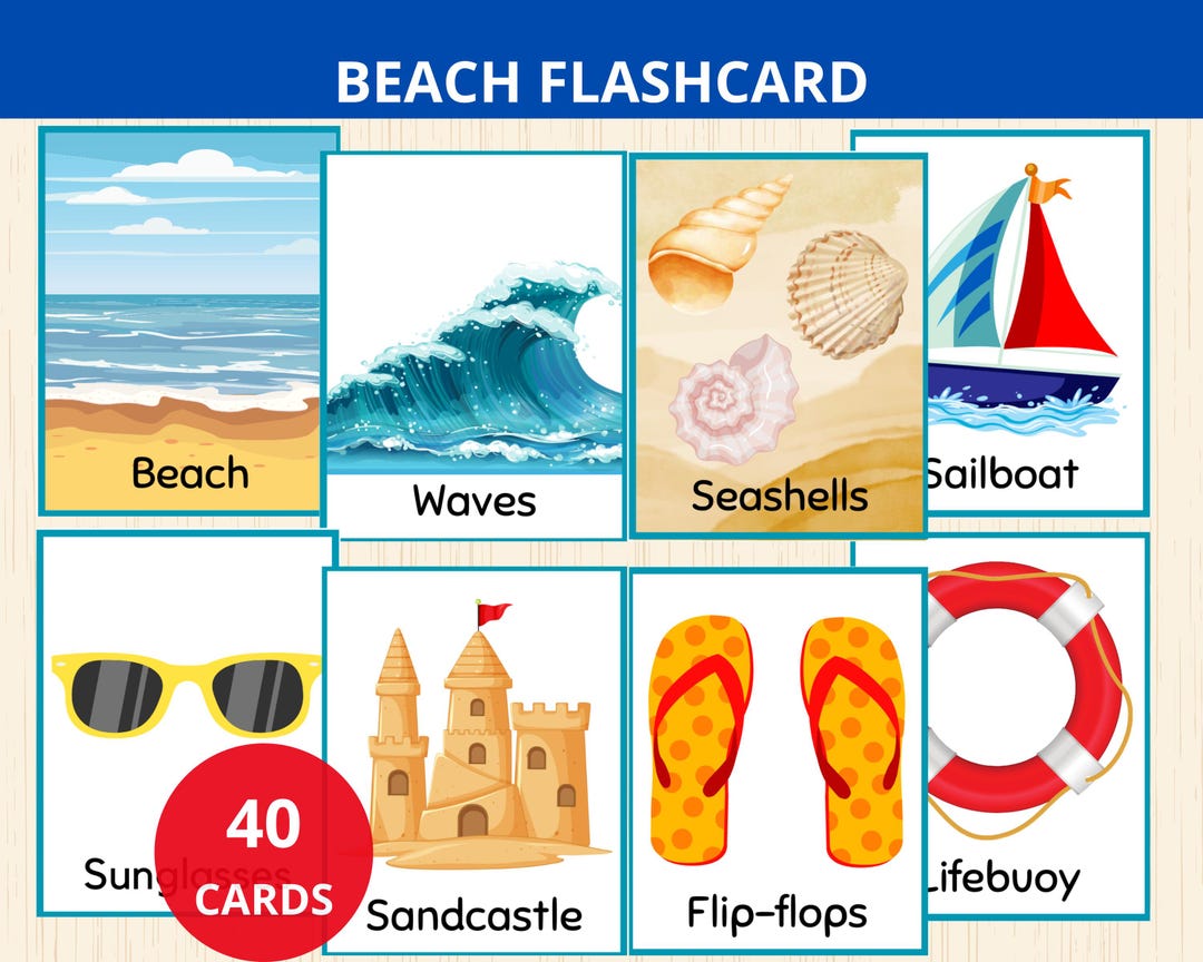 Beach Flashcards,summer Flashcards,beach Vocabulary Cards,summer ...