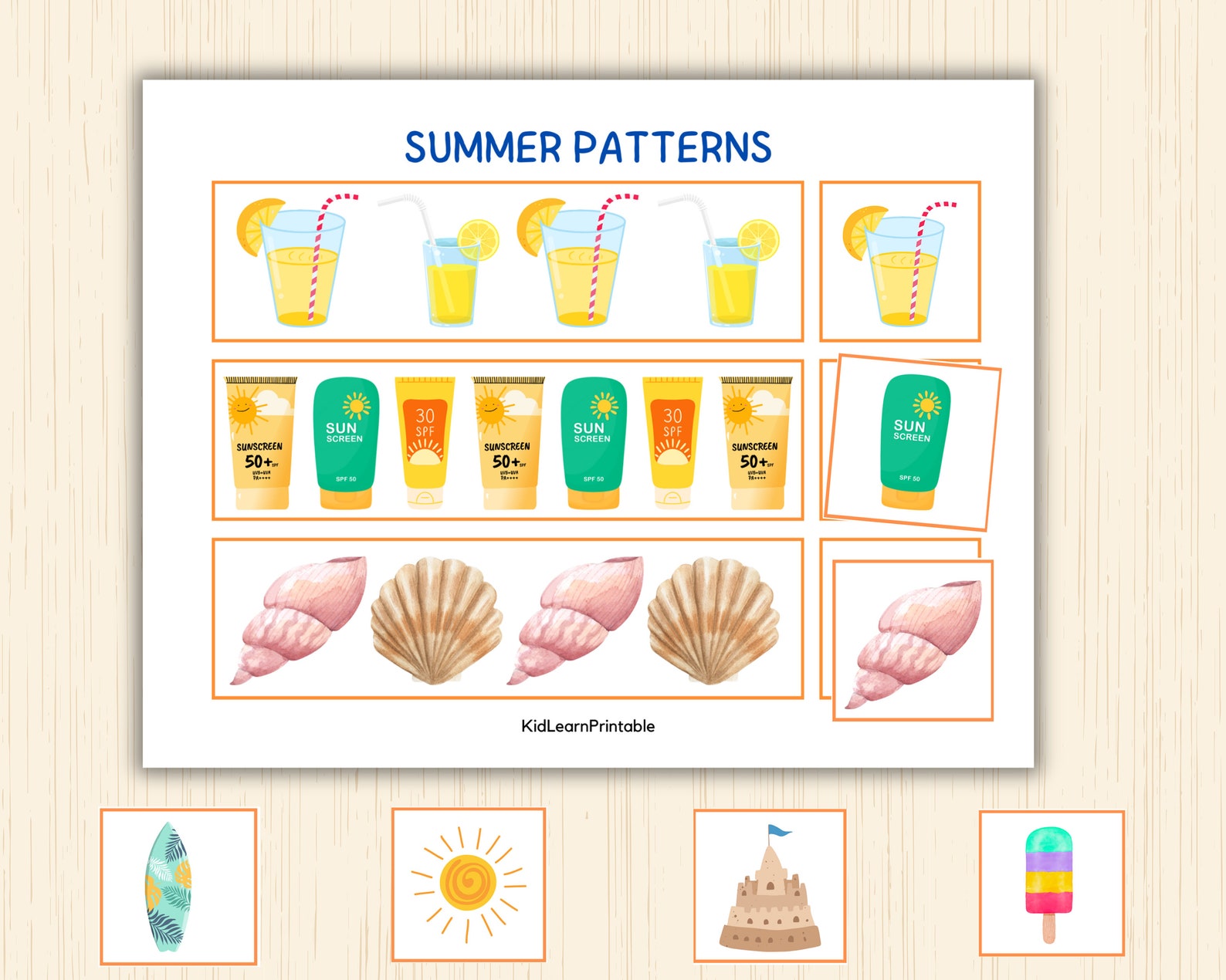 Summer Patterns, Summer Activity,cut and Paste Patterns,preschool ...