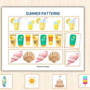 Summer Patterns, Summer Activity,cut and Paste Patterns,preschool ...