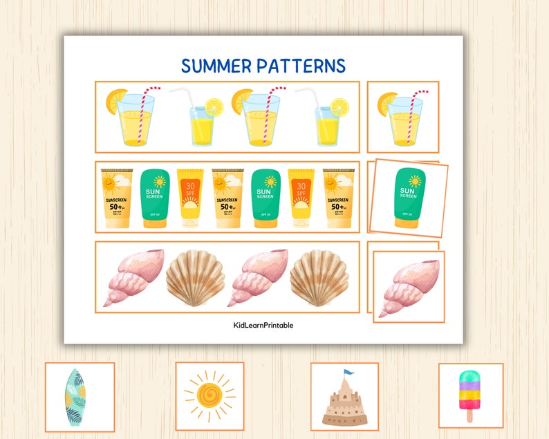Summer Patterns, Summer Activity,cut and Paste Patterns,preschool ...
