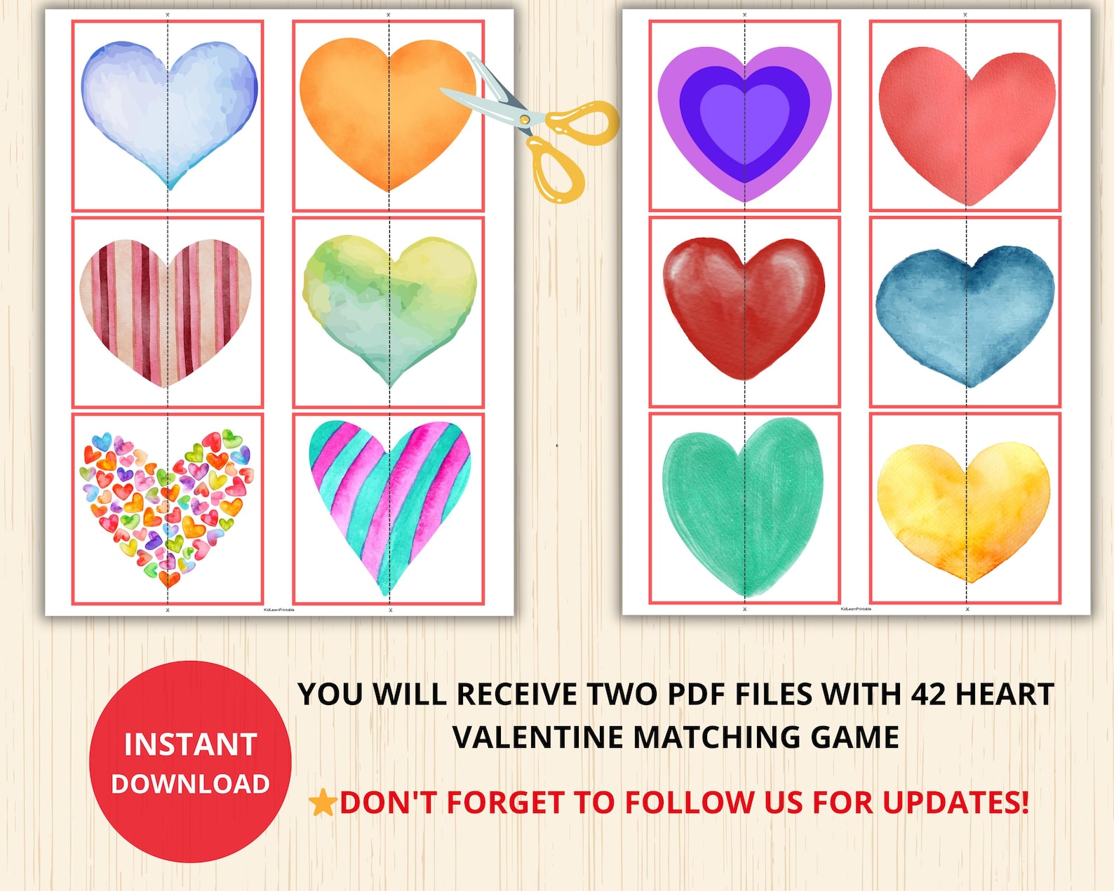 Heart Matching Game,valentine's Day Matching Activity,two Pieces Puzzle ...