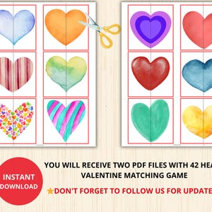 Heart Matching Game,valentine's Day Matching Activity,two Pieces Puzzle ...