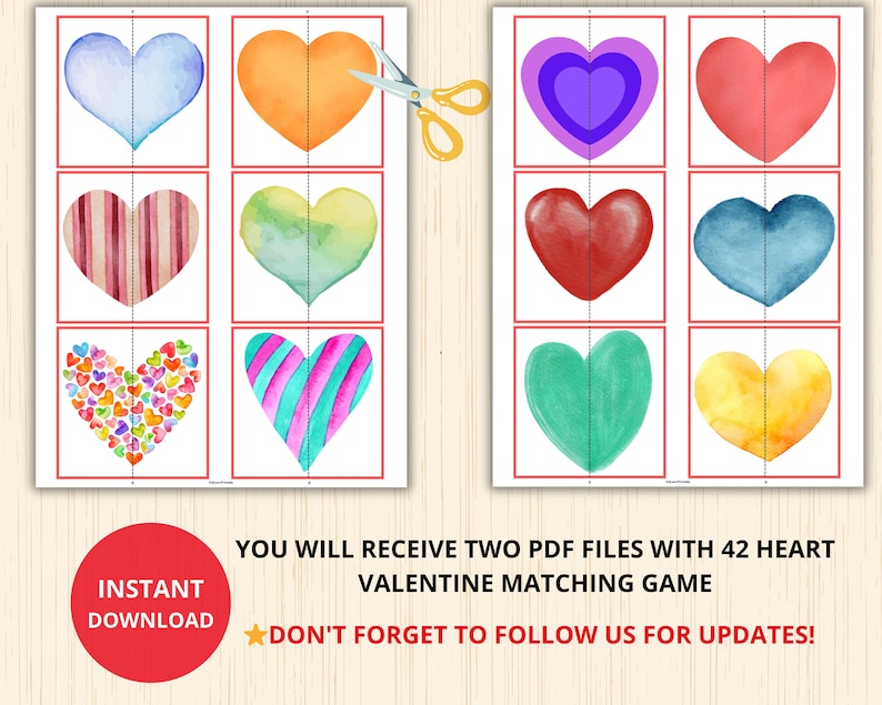 Heart Matching Game,valentine's Day Matching Activity,two Pieces Puzzle ...