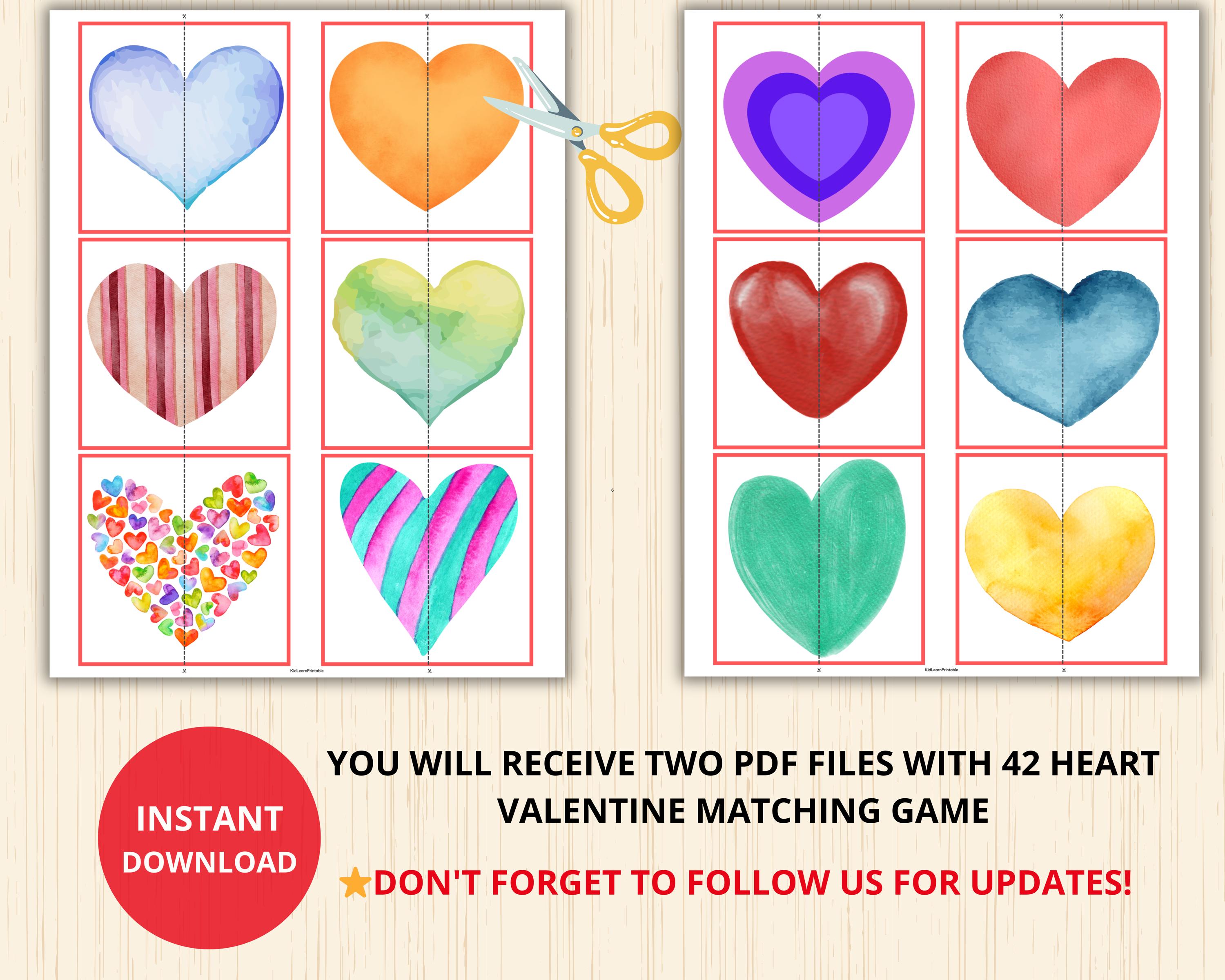 Heart Matching Game,valentine's Day Matching Activity,two Pieces Puzzle ...