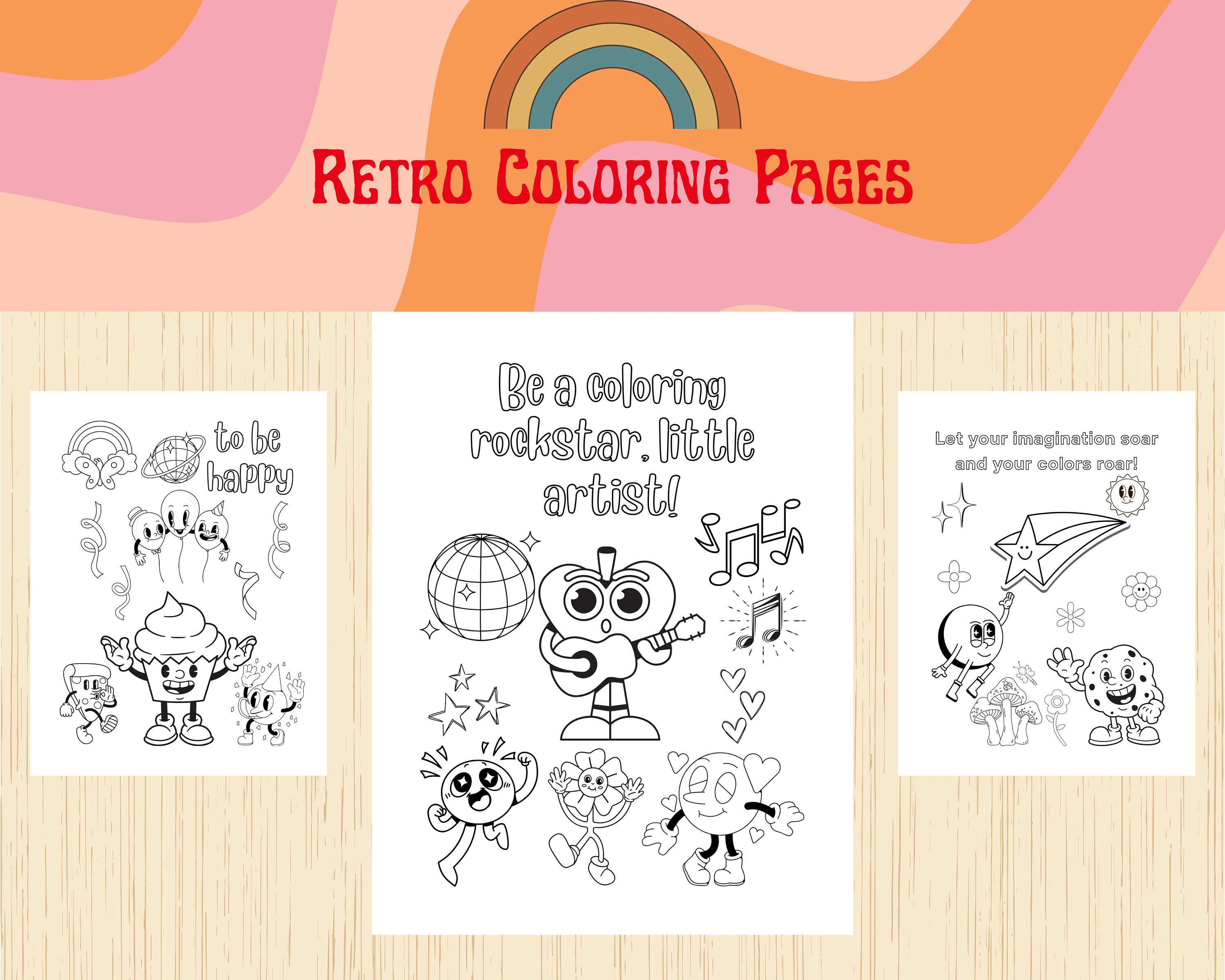 Groovy Colouring Pages Positive Coloring Pagesretro Coloring - Etsy