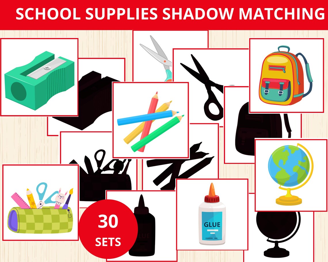 School Supplies Shadow Matching,back to School Game,school Supplies ...