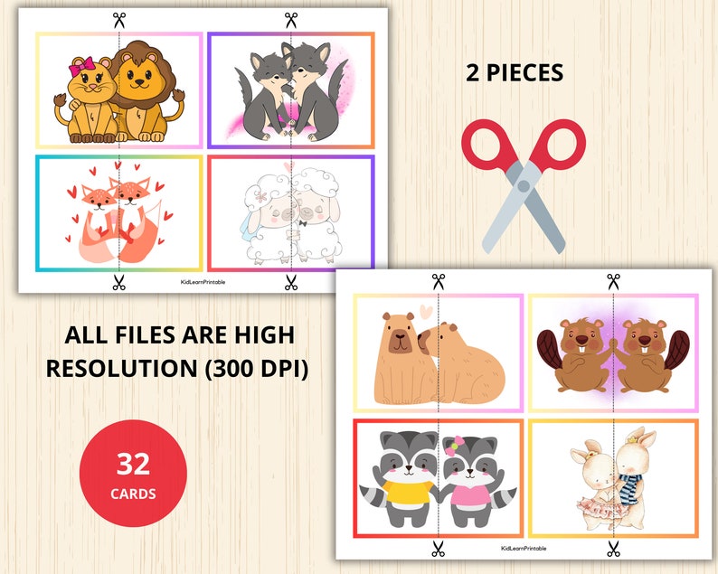 Valentine's Day Matching Game, Animals Matching Activity, Preschool ...