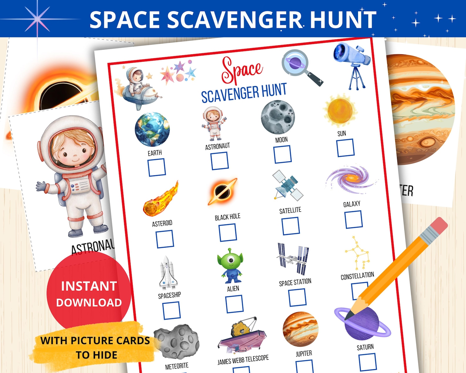 Space Scavenger Hunt,outer Space Treasure Hunt,galaxy Universe Activity ...