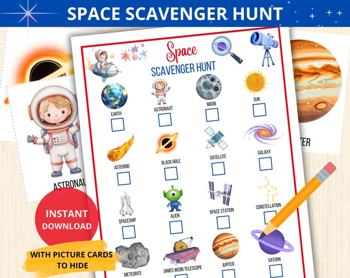 Indoor Space Scavenger Hunt. Printable Game for Family Game Nights ...