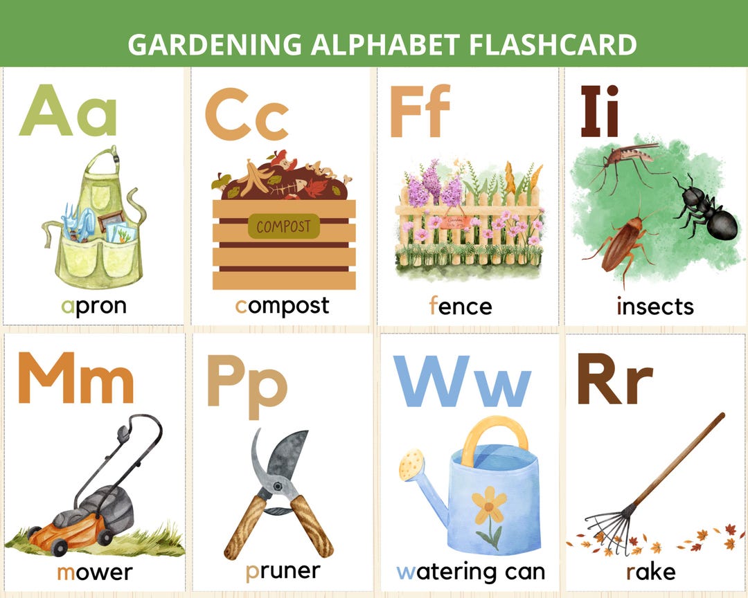 Gardening Alphabet Cards,nature Flashcard,abc Flashcard,alphabet Cards ...