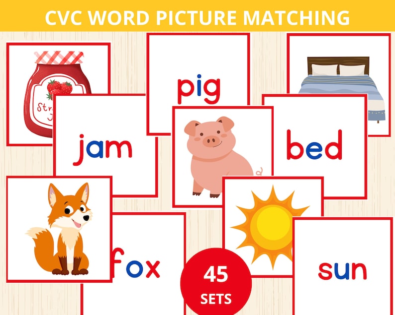 Cvc Word Cards,cvc Word and Picture Matching Activity,cvc Word Matching ...