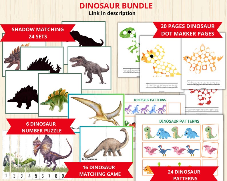Dinosaur Puzzle Number,dinosaur Sequence Puzzles,montessori Preschool ...