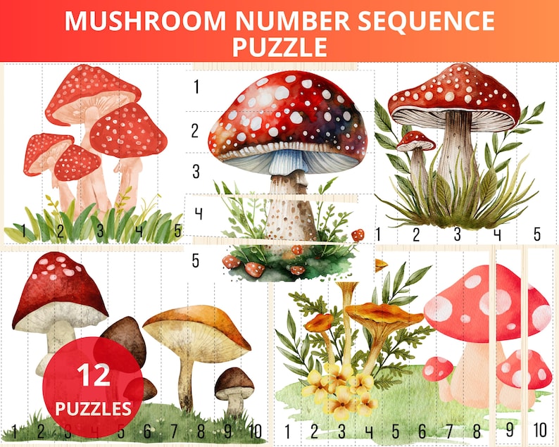Preschool Autumn,mushroom Puzzle Number Sequence,mushroom Number ...