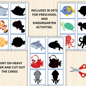 Ocean Animals Shadow Matching Cards,sea Animals Shadow,sea Animals ...