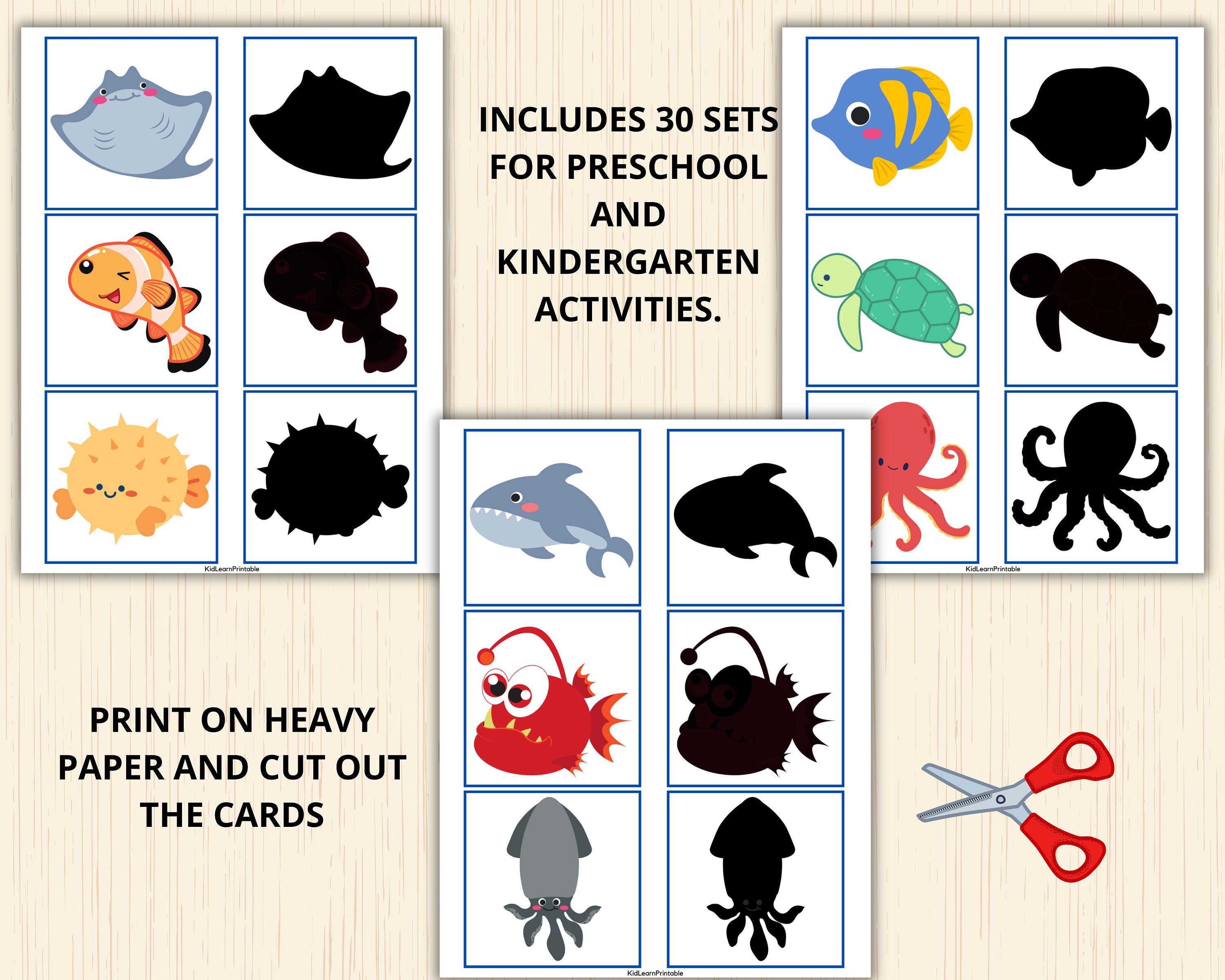 Ocean Animals Shadow Matching Cards,sea Animals Shadow,sea Animals ...
