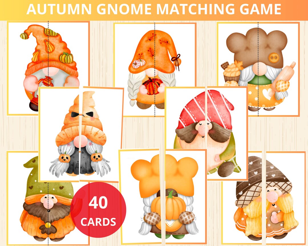 Gnome Matching Game Activity,symmetry Puzzle,2 Piece Puzzle,autumn ...