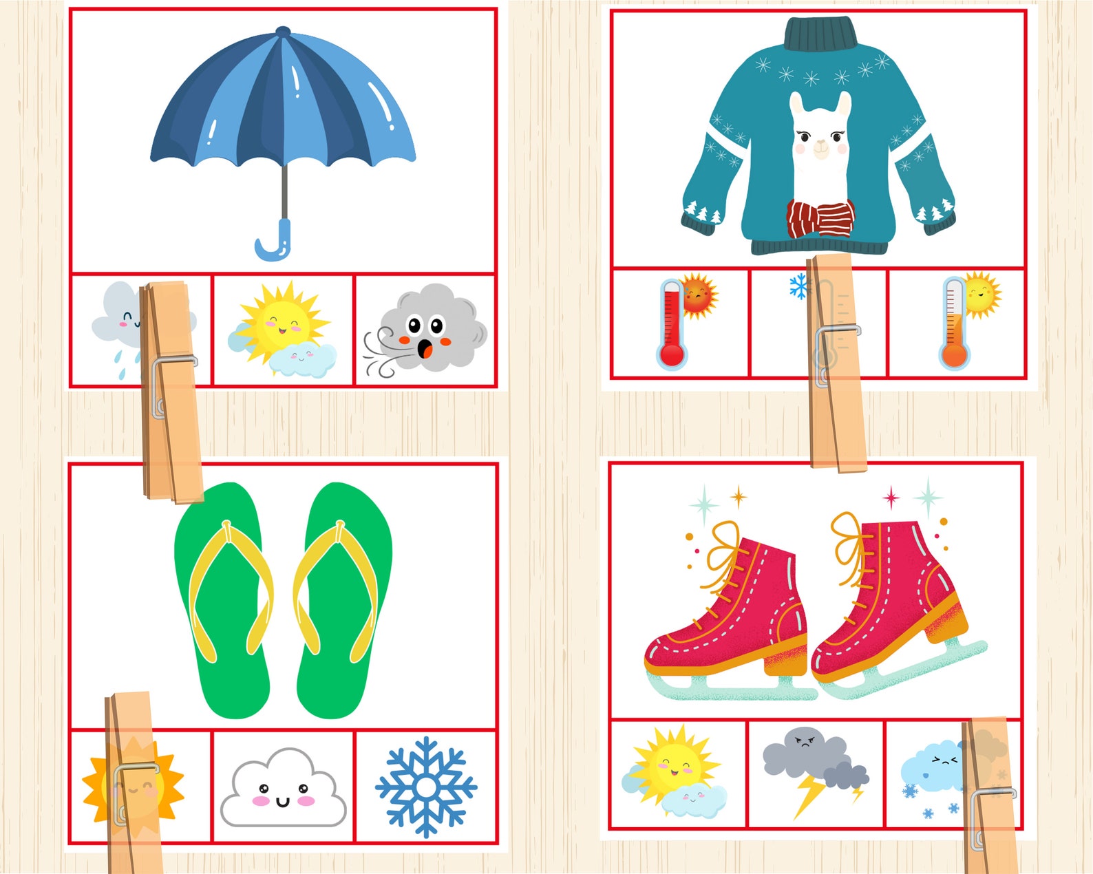 Weather Dressing Clip Cards, Weather Temperature Dressing for Kids ...